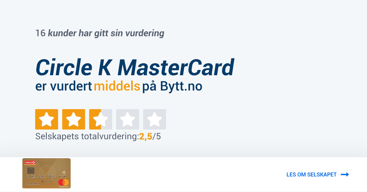 Circle K MasterCard erfaringer og omtaler - les hva 16 andre mener