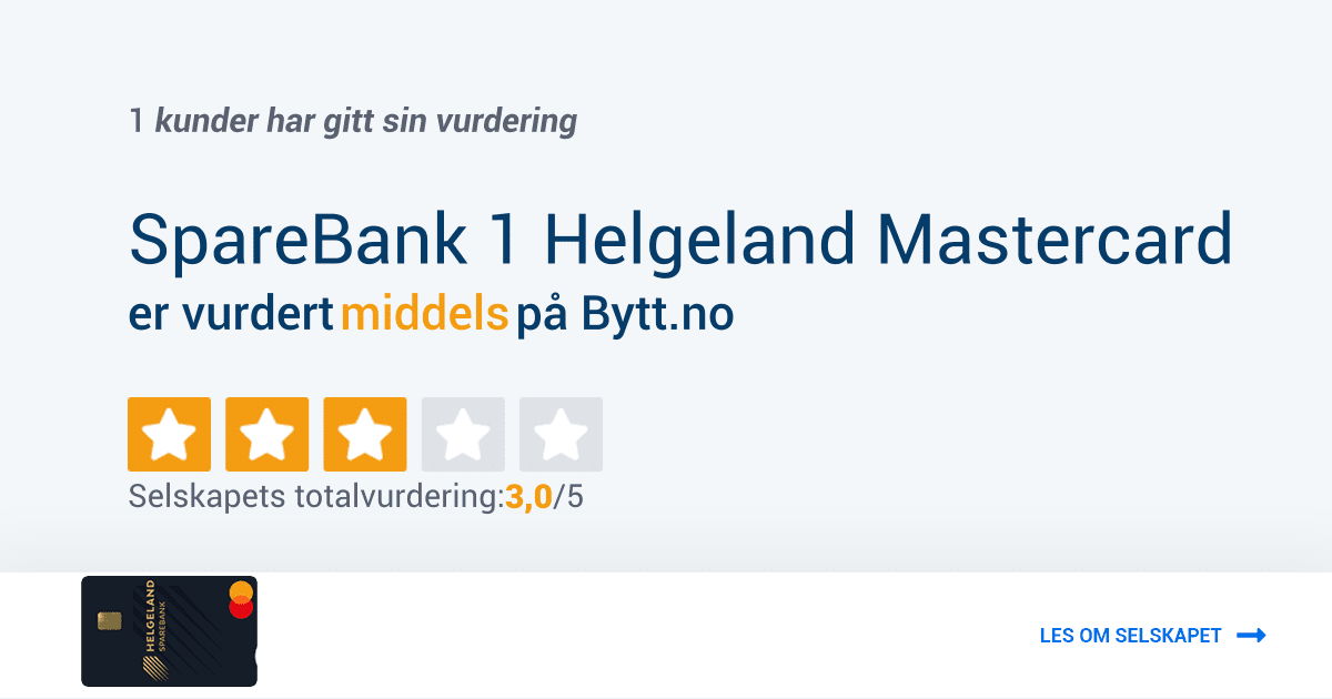 SpareBank 1 Helgeland Mastercard erfaringer og omtaler - les hva 0 ...