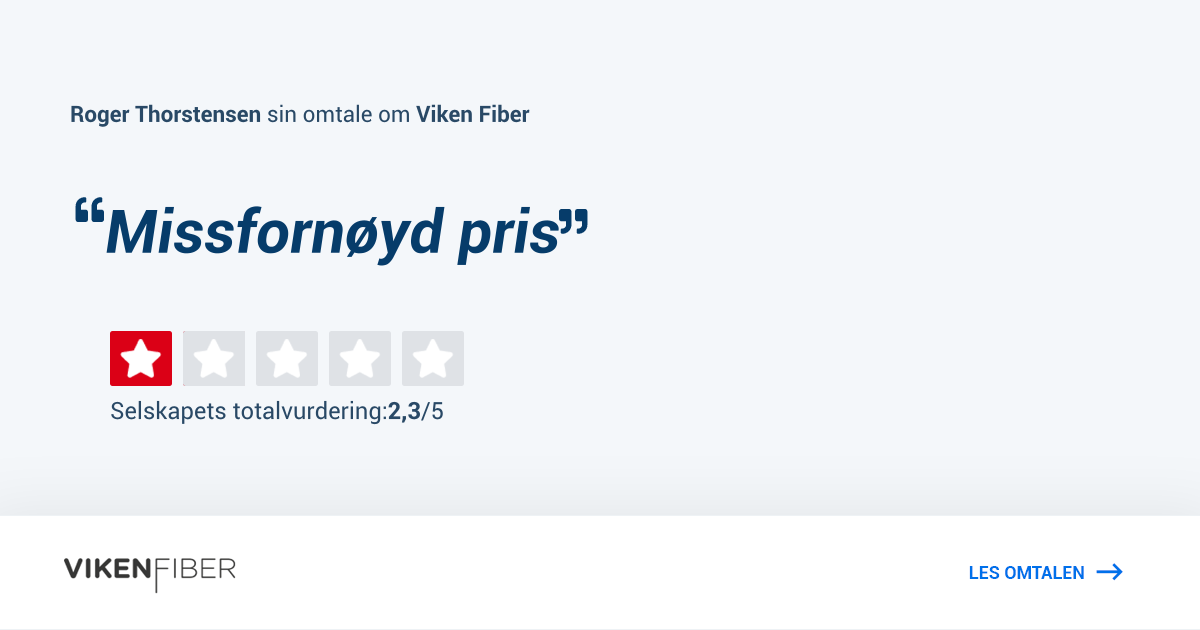 Viken Fiber: Missfornøyd pris - Omtale av Roger T