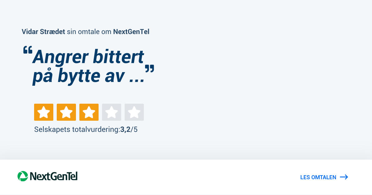 NextGenTel: Angrer bittert på bytte av fiberleverandør - Omtale av Vidar S