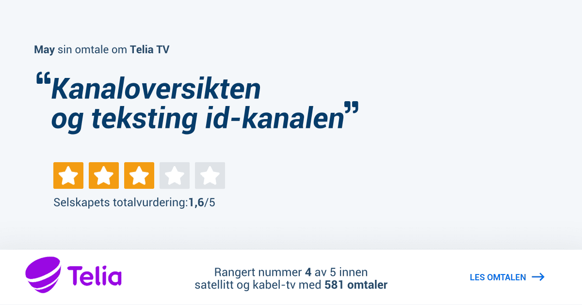 Telia TV: Kanaloversikten og teksting id-kanalen - Omtale av May