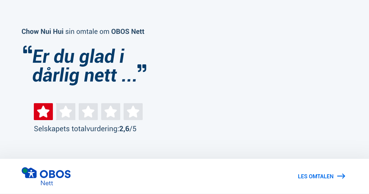 OBOS Nett: Er du glad i dårlig nett og ustabilt så anbefaler jeg ObosNet - Omtale av Chow N. H