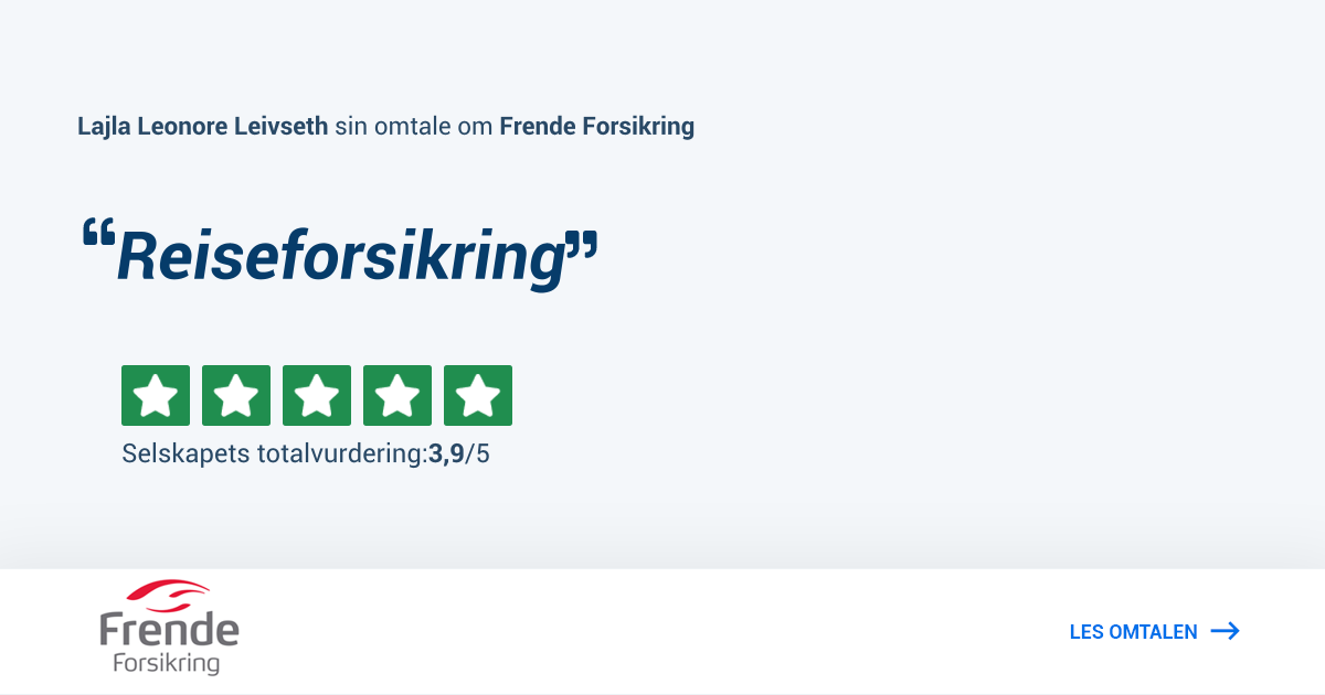 Frende Forsikring: Reiseforsikring - Omtale av Lajla L. L
