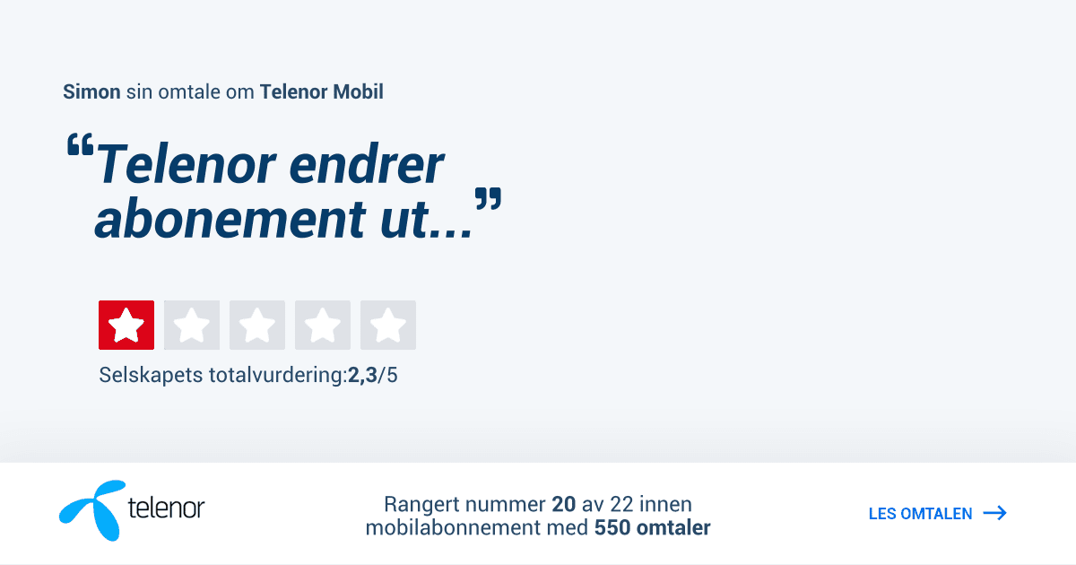 Telenor Mobil: Telenor endrer abonement uten samtykke - Omtale av Simon