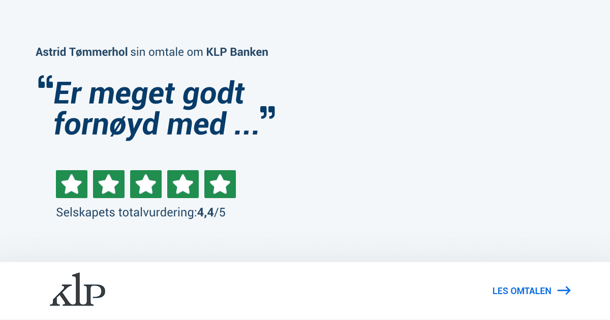 KLP Banken: Er meget godt fornøyd med KLP banken. - Omtale av Astrid T