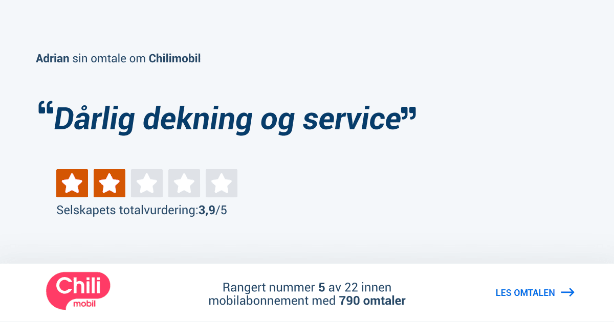 Chilimobil: Dårlig dekning og service - Omtale av Adrian