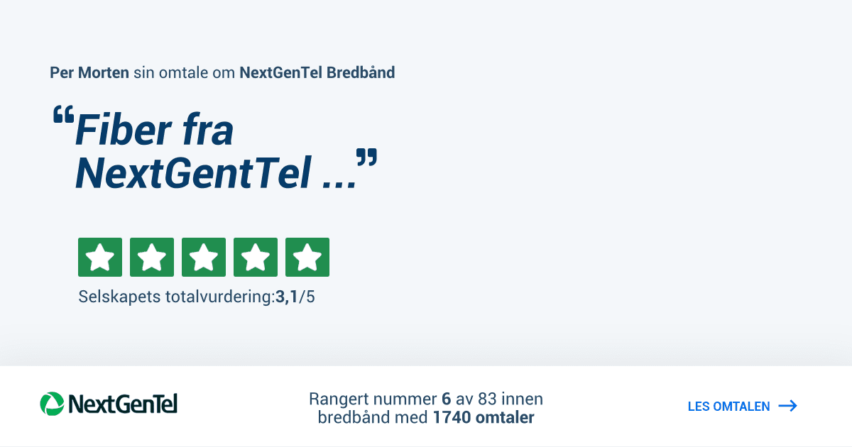 NextGenTel: Fiber fra NextGentTel har god kvalitet - Omtale av Per M