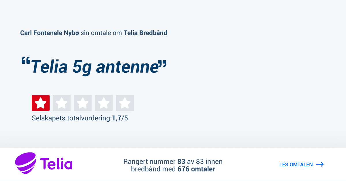 Telia Bredbånd: Telia 5g antenne - Omtale av Carl F. N