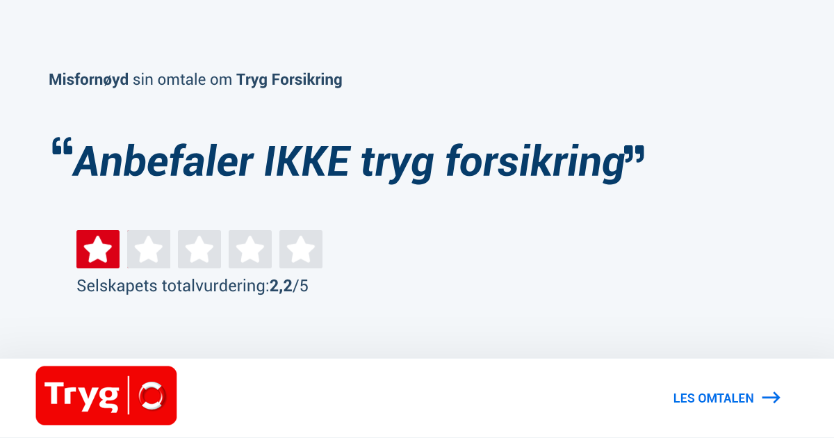 Tryg Forsikring: Anbefaler IKKE tryg forsikring - Omtale av Misfornøyd