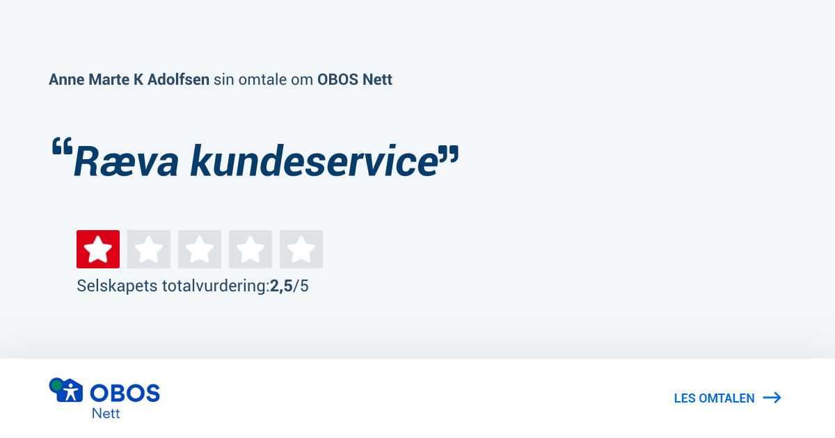 OBOS Nett: Ræva kundeservice - Omtale av Anne M. K. A