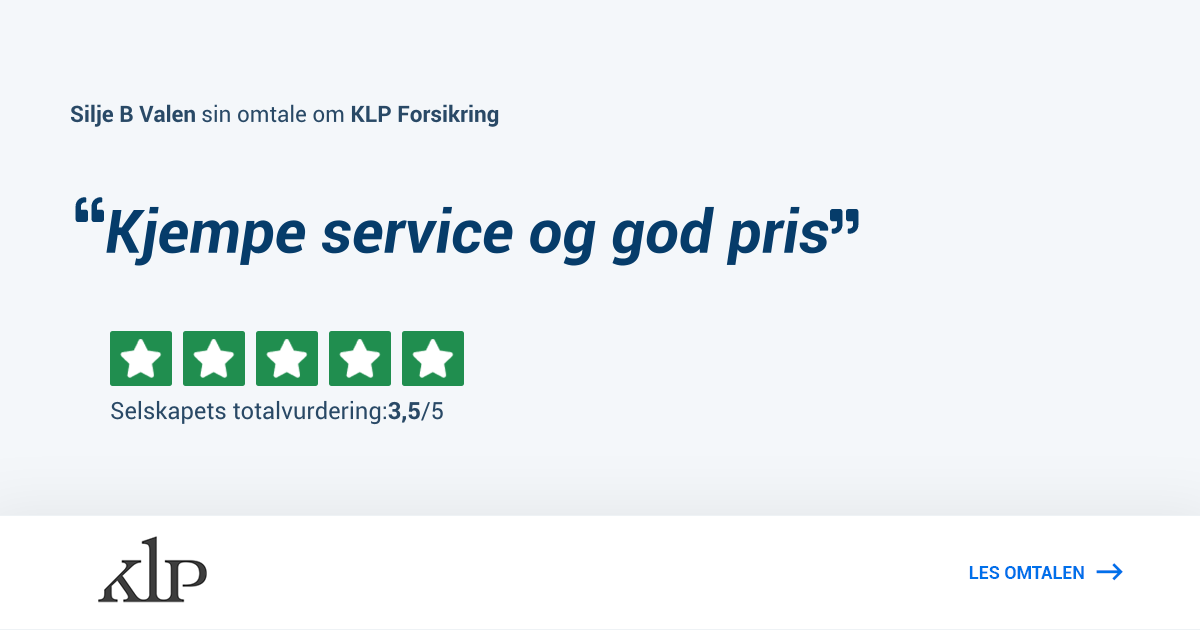KLP Forsikring: Kjempe service og god pris - Omtale av Silje B. V