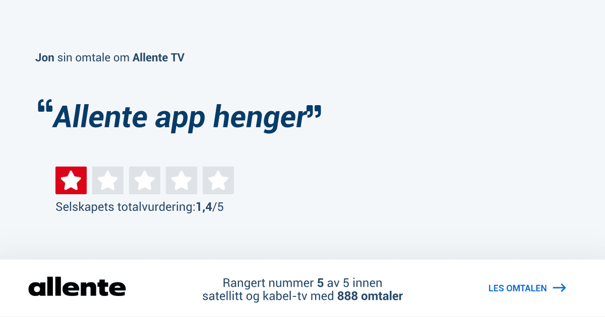 Allente TV: Allente app henger - Omtale av Jon
