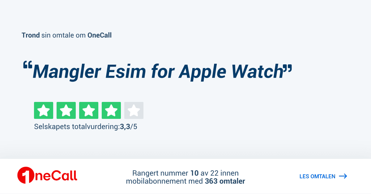 OneCall: Mangler Esim for Apple Watch - Omtale av Trond