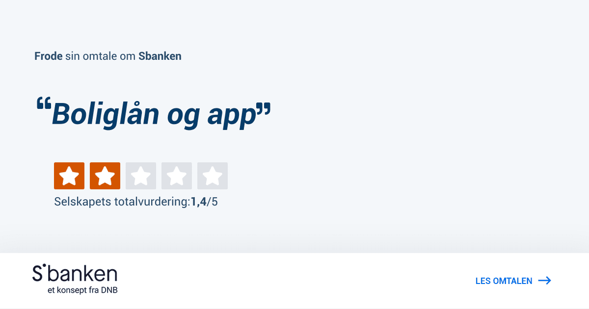 Sbanken: Boliglån og app - Omtale av Frode