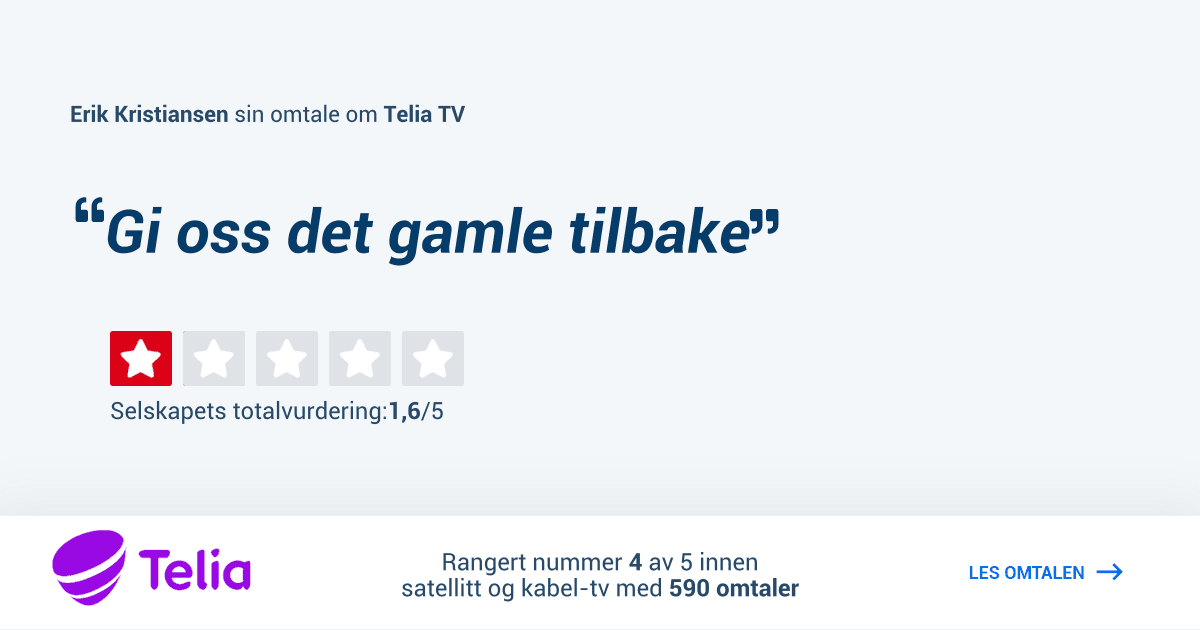 Telia TV: Gi oss det gamle tilbake - Omtale av Erik K