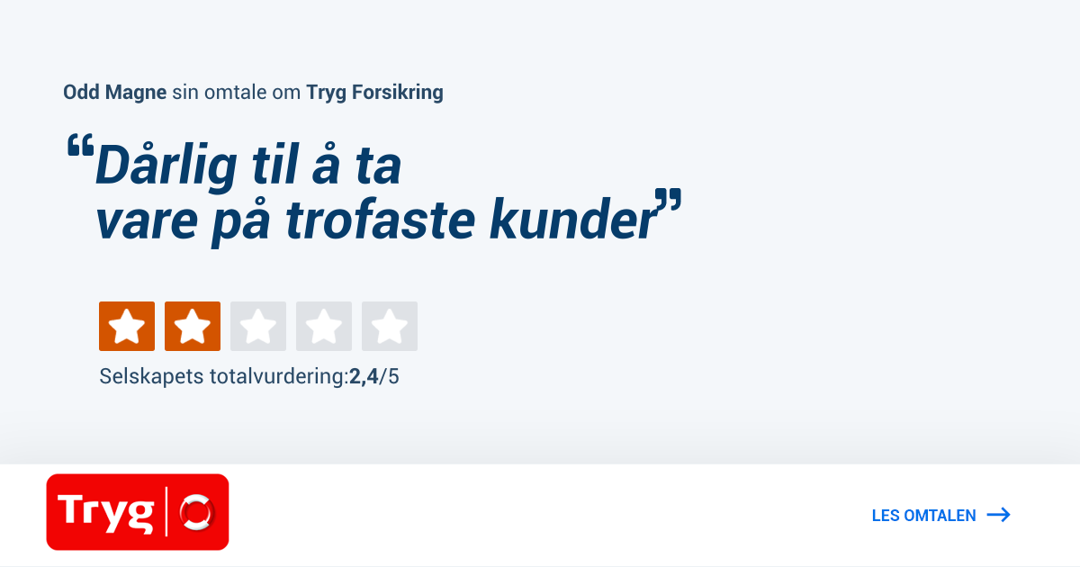 Tryg Forsikring: Dårlig til å ta vare på trofaste kunder - Omtale av Odd M