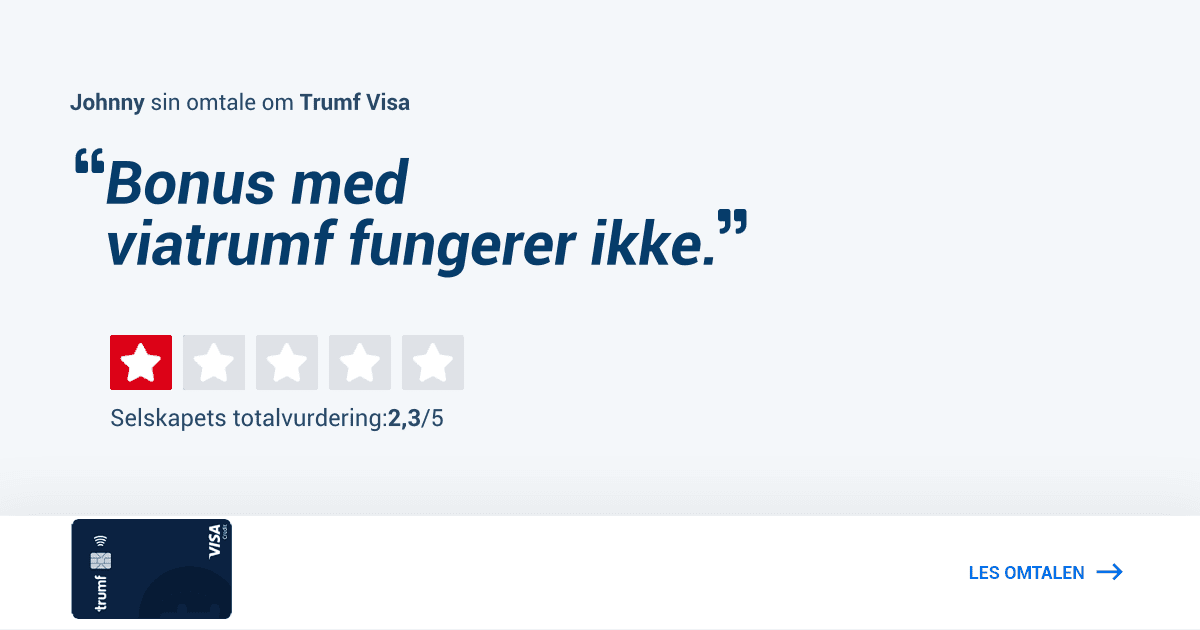 Trumf Visa: Bonus med viatrumf fungerer ikke. - Omtale av Johnny
