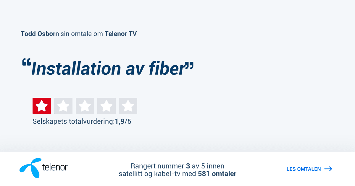 Telenor TV: Installation av fiber - Omtale av Todd O