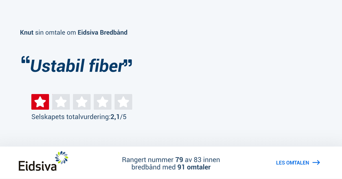 Eidsiva Bredbånd: Ustabil fiber - Omtale av Knut