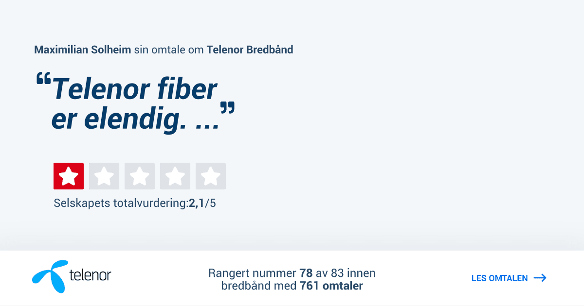 Telenor Bredbånd: Telenor fiber er elendig. Pule, ustabilt og vi har ...