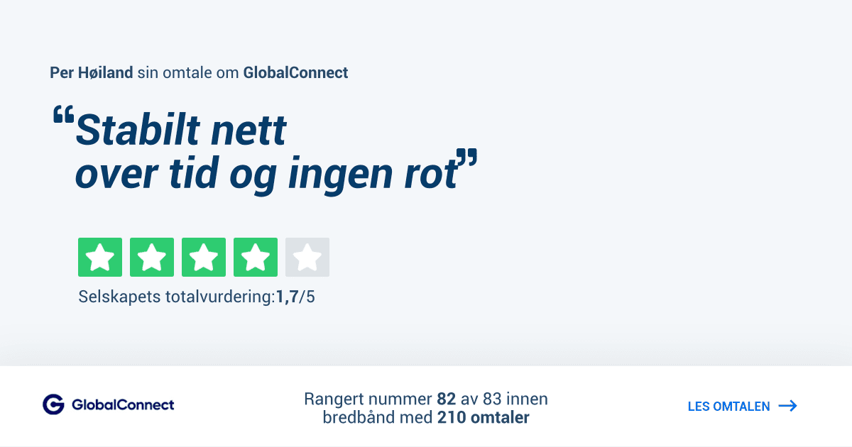 GlobalConnect: Stabilt nett over tid og ingen rot - Omtale av Per H
