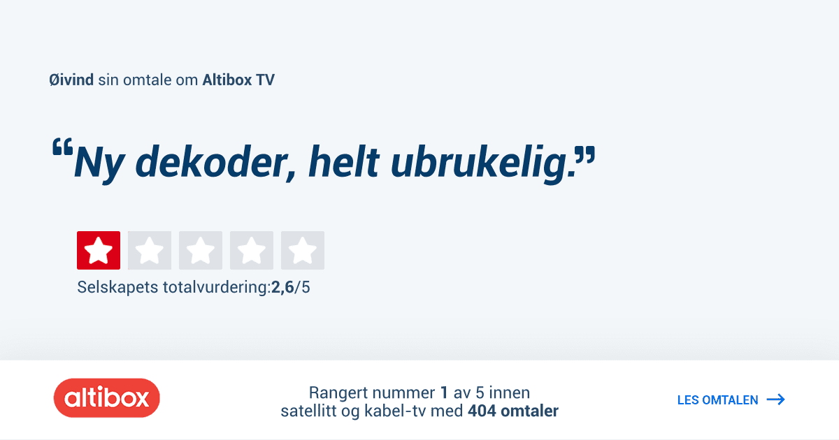 Altibox TV: Ny dekoder, helt ubrukelig. - Omtale av Øivind