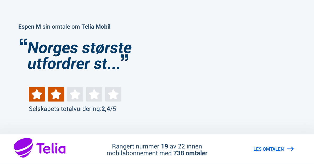Telia Mobil: Norges største utfordrer stemmer bra da Norge er blant ...