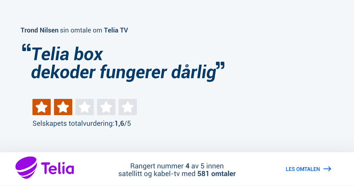 Telia TV: Telia box dekoder fungerer dårlig - Omtale av Trond N